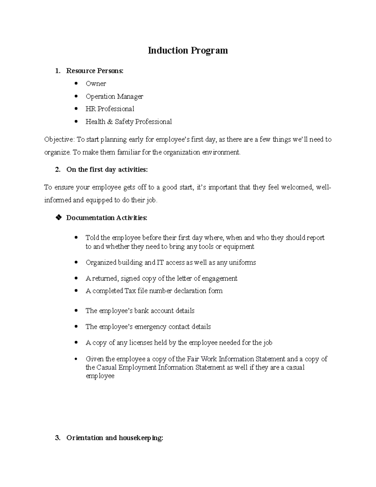 Assessment 3 - Task 3- Induction program - Induction Program 1 ...