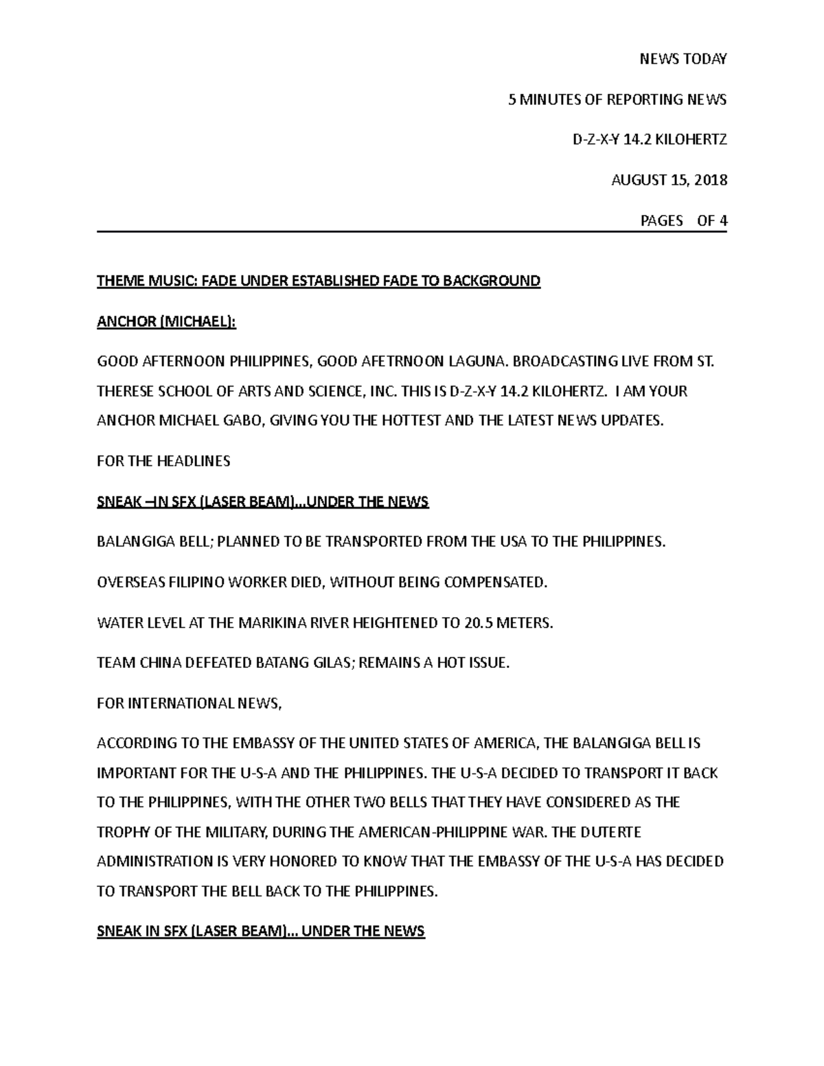 First script (English) - 5 MINUTES OF REPORTING NEWS D-Z-X-Y 14 ...