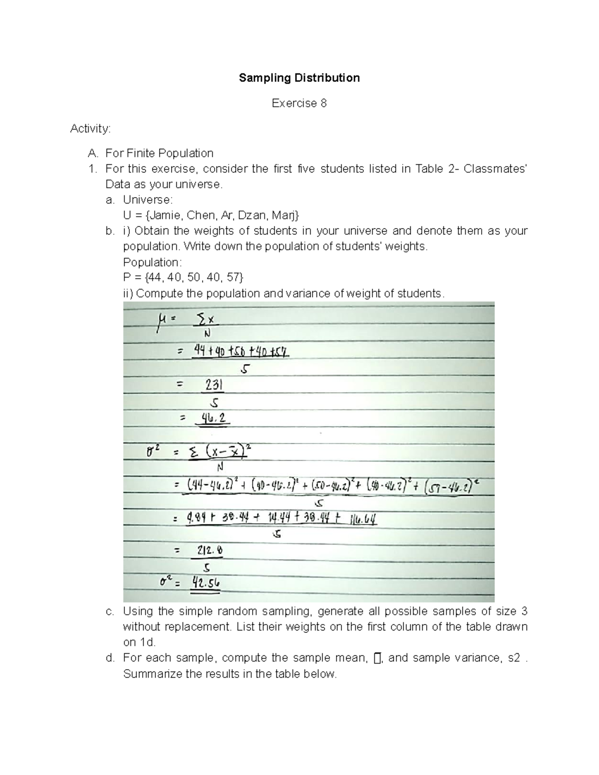 Sampling Distribution Exercise 8 - Sampling Distribution Exercise 8 ...