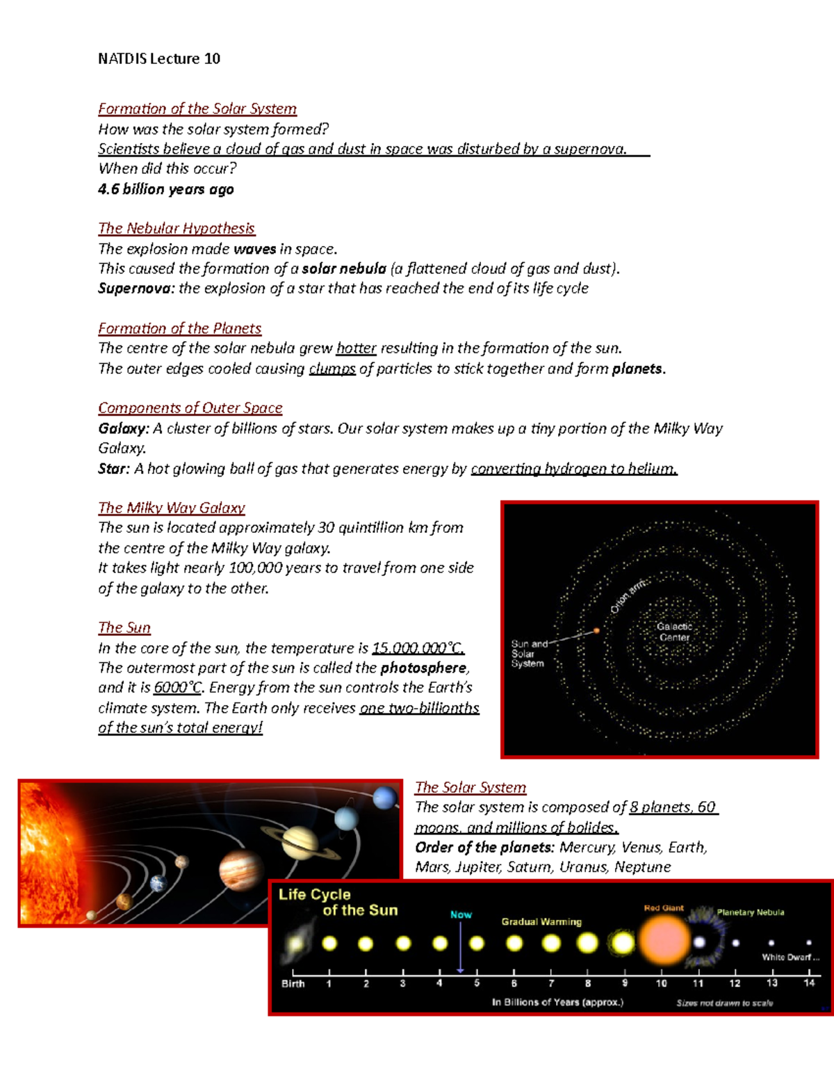 Natural disasters Lecture 10 - Formation of the Solar System How was ...