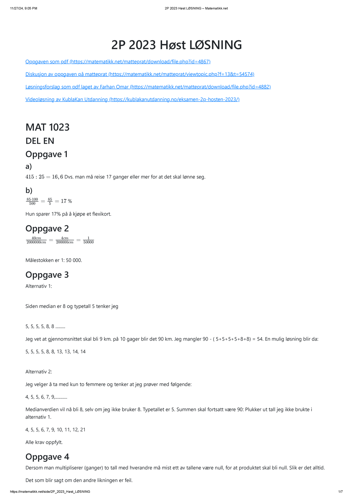 2P 2023 Høst Løsning – Matematikk - 2P 2023 Høst LØSNING Oppgaven som ...