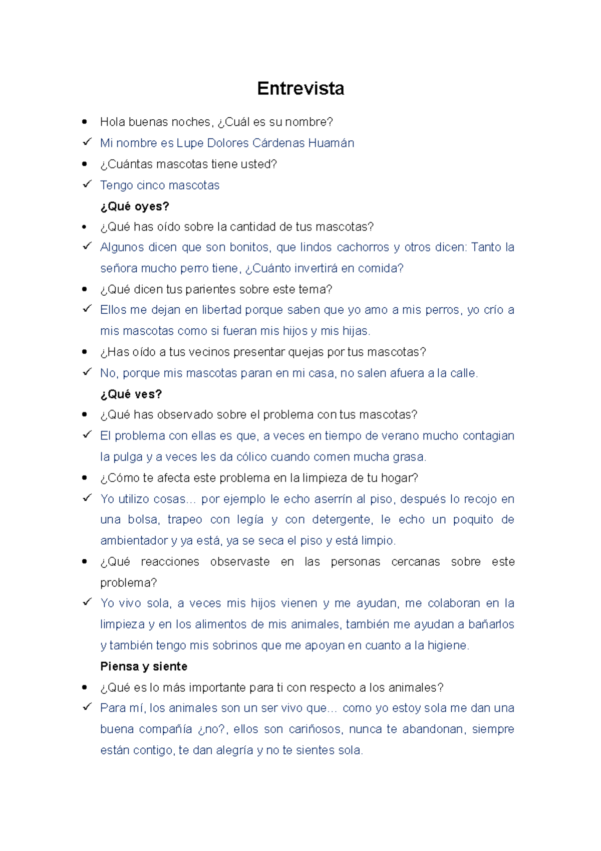 Entrevista - asdasda - Entrevista Hola buenas noches, ¿Cuál es su ...