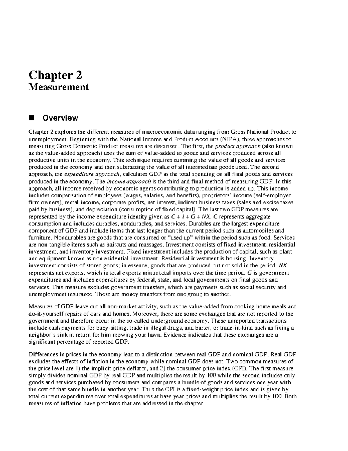 Williamson sg02 - Summary Macroeconomics - Chapter 2 Measurement T Overview Chapter 2 explores ...