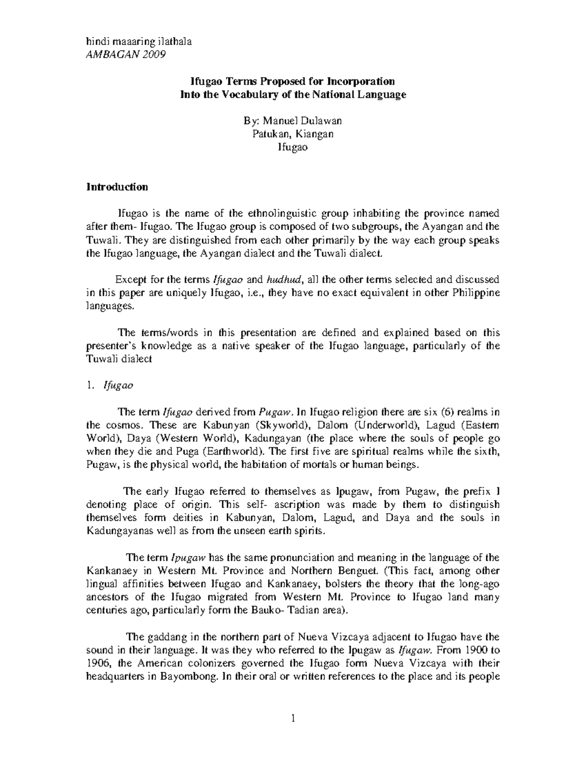 Ifugao-terms - Summary of some lesson - AMBAGAN 2009 Ifugao Terms ...