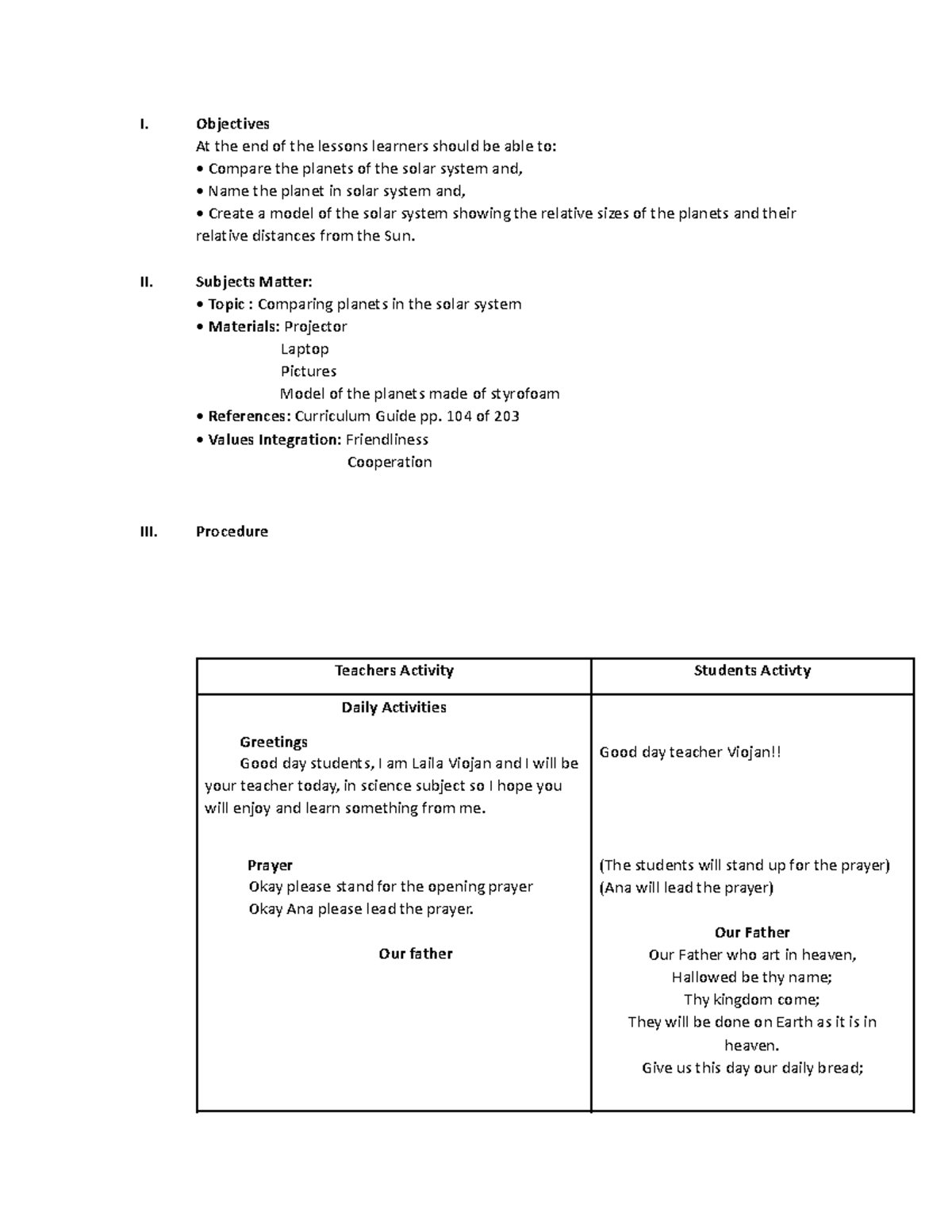 5ES LP IN Science - I. Objectives At the end of the lessons learners ...
