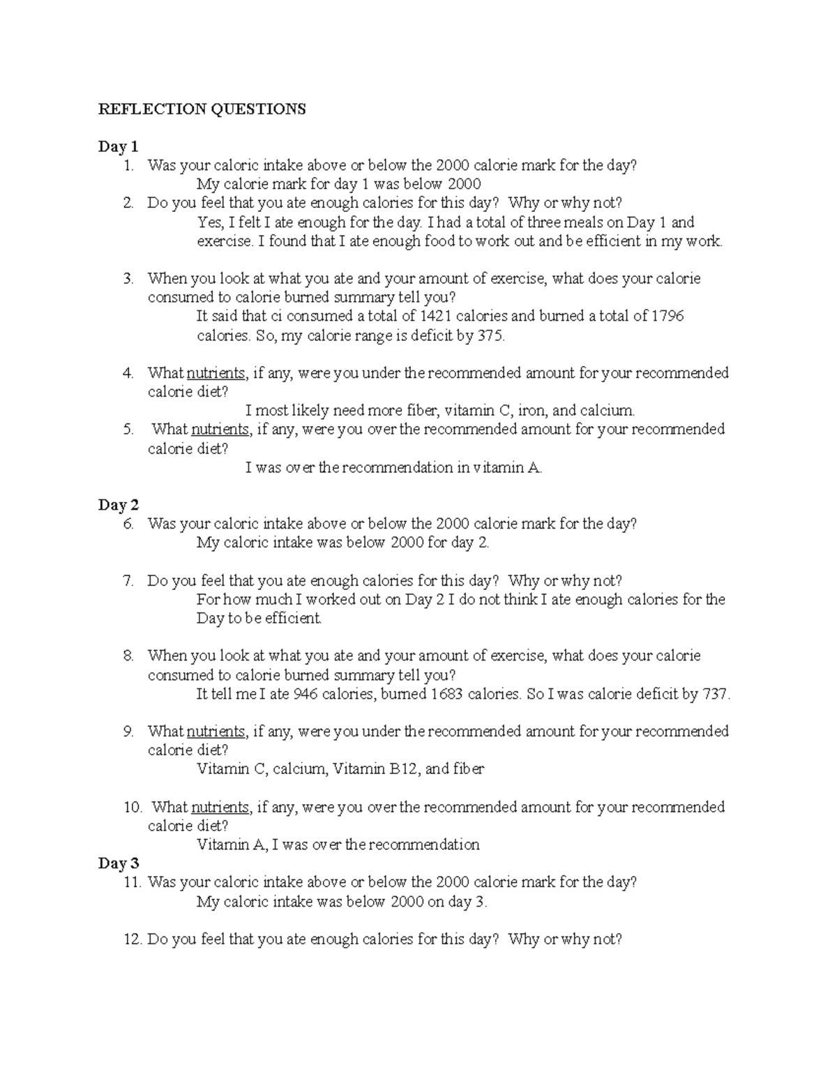 Nutrition Tracker Assignment Reflection Questions - REFLECTION ...