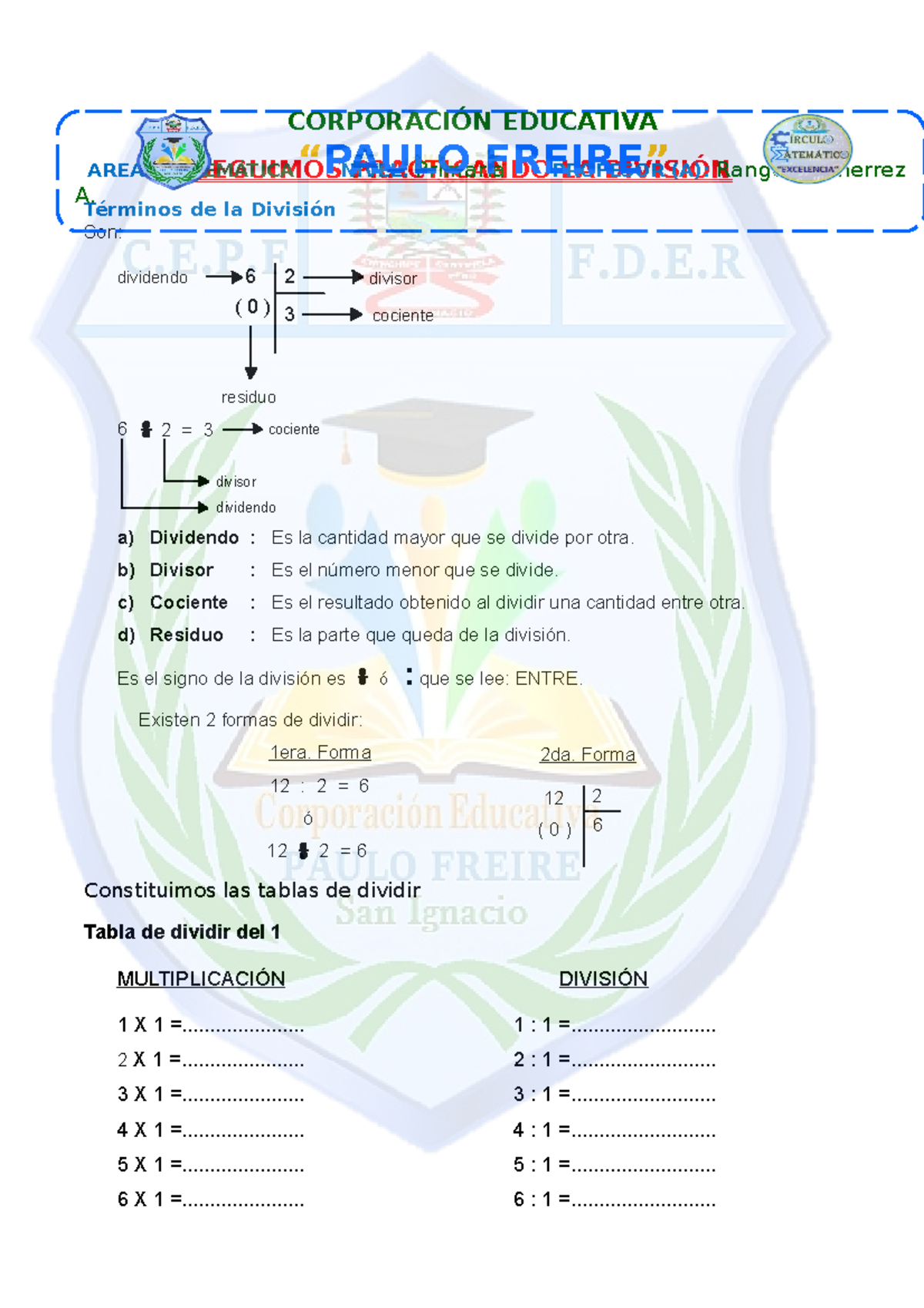 Divisiones Primaria - Matematica - USS - Studocu