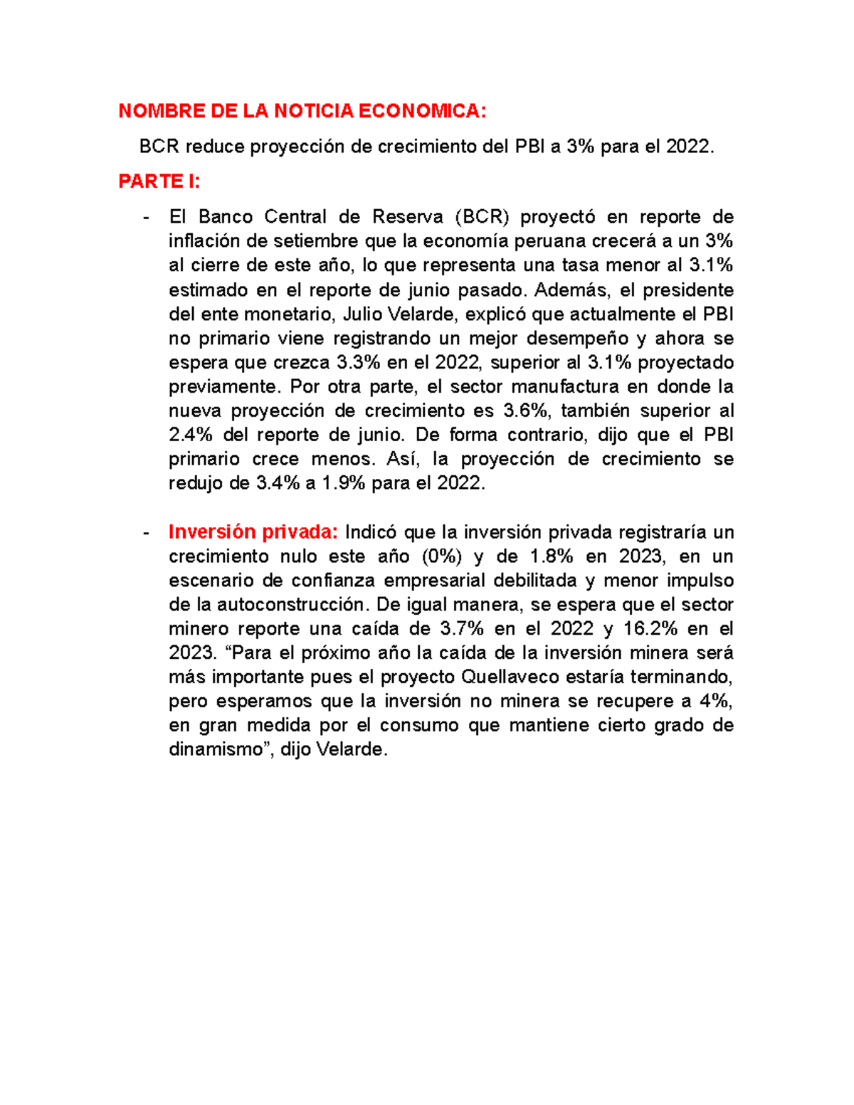 Nombre DE LA Noticia Económica - NOMBRE DE LA NOTICIA ECONOMICA: BCR ...