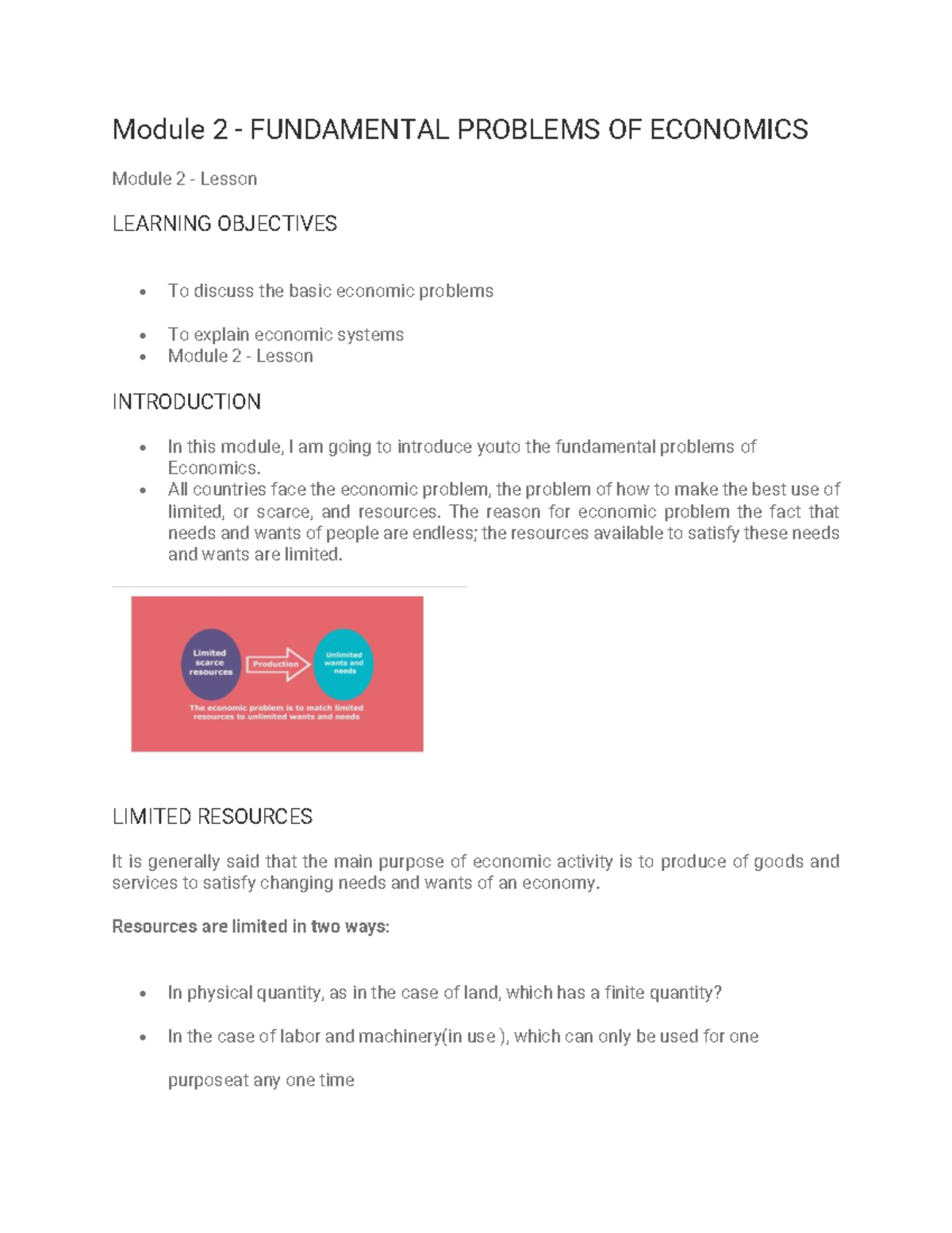Module 2 - Fundamental Problems OF Economics - Module 2 - FUNDAMENTAL ...