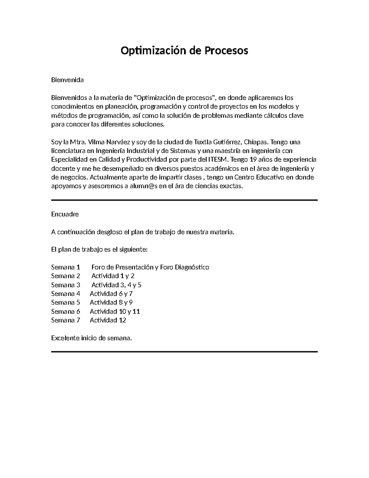 Optimización de Procesos - Optimización de Procesos Bienvenida ...