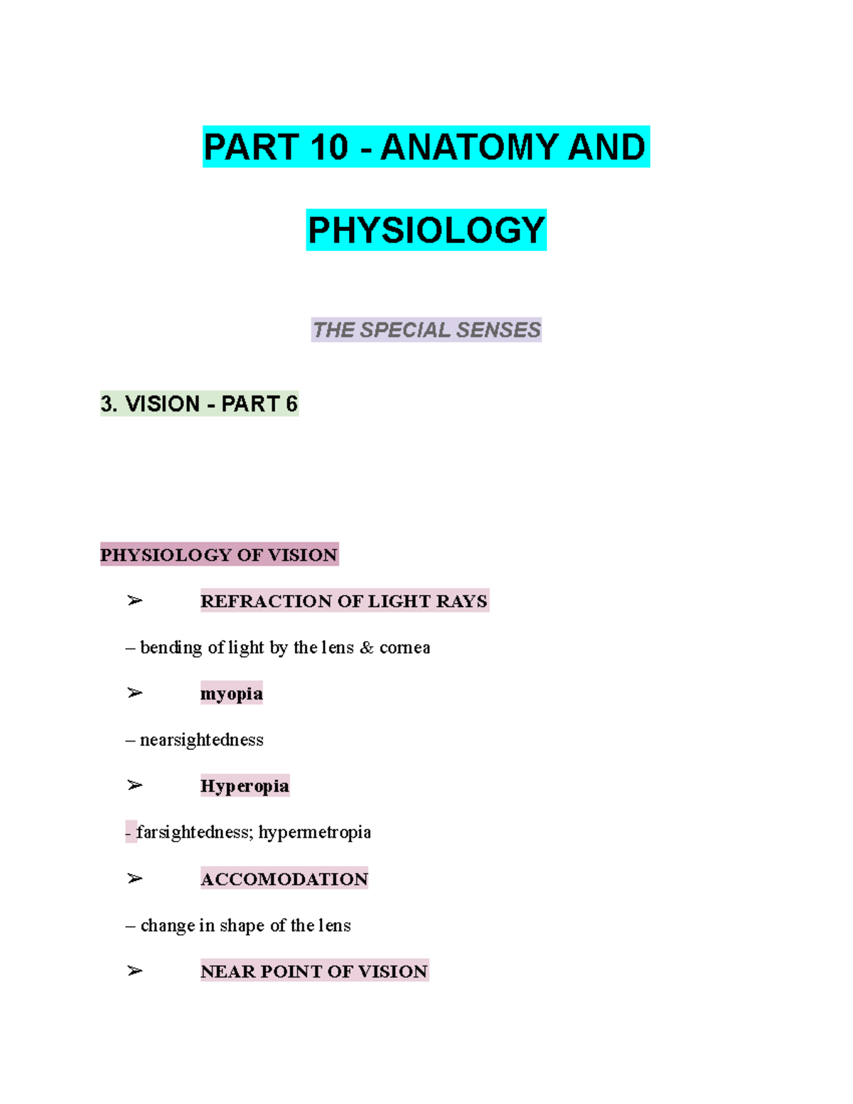 PART 10 - Anatomy AND Physiology - PART 10 - ANATOMY AND PHYSIOLOGY THE ...