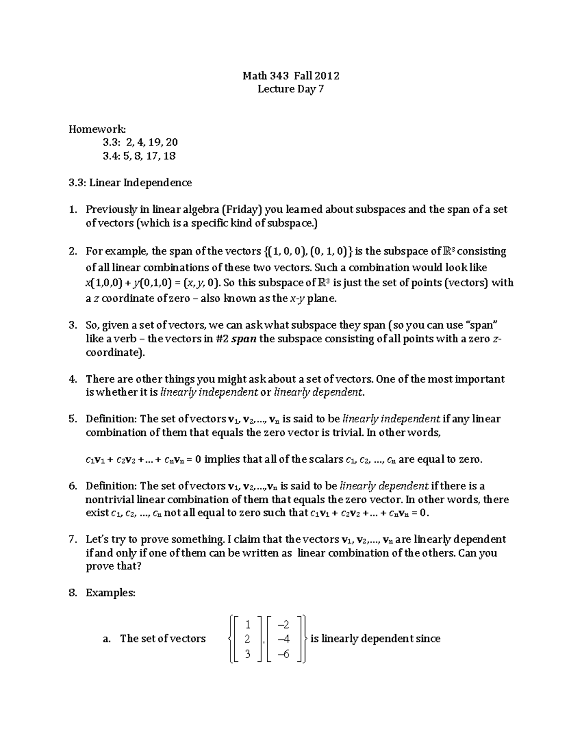 Math 343 F12 Day 7 - Homework - Math 343 Fall Lecture Day Homework: 3: ...