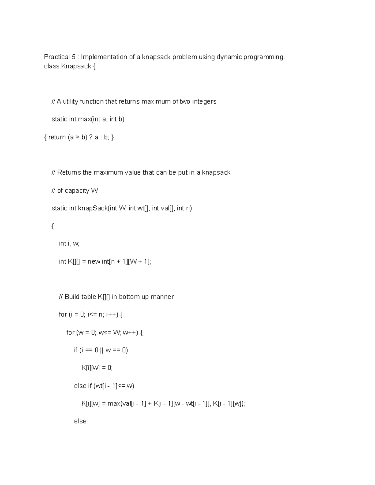 Adalab - Analysis of design Algorithm - Practical 5 : Implementation of a knapsack problem using ...