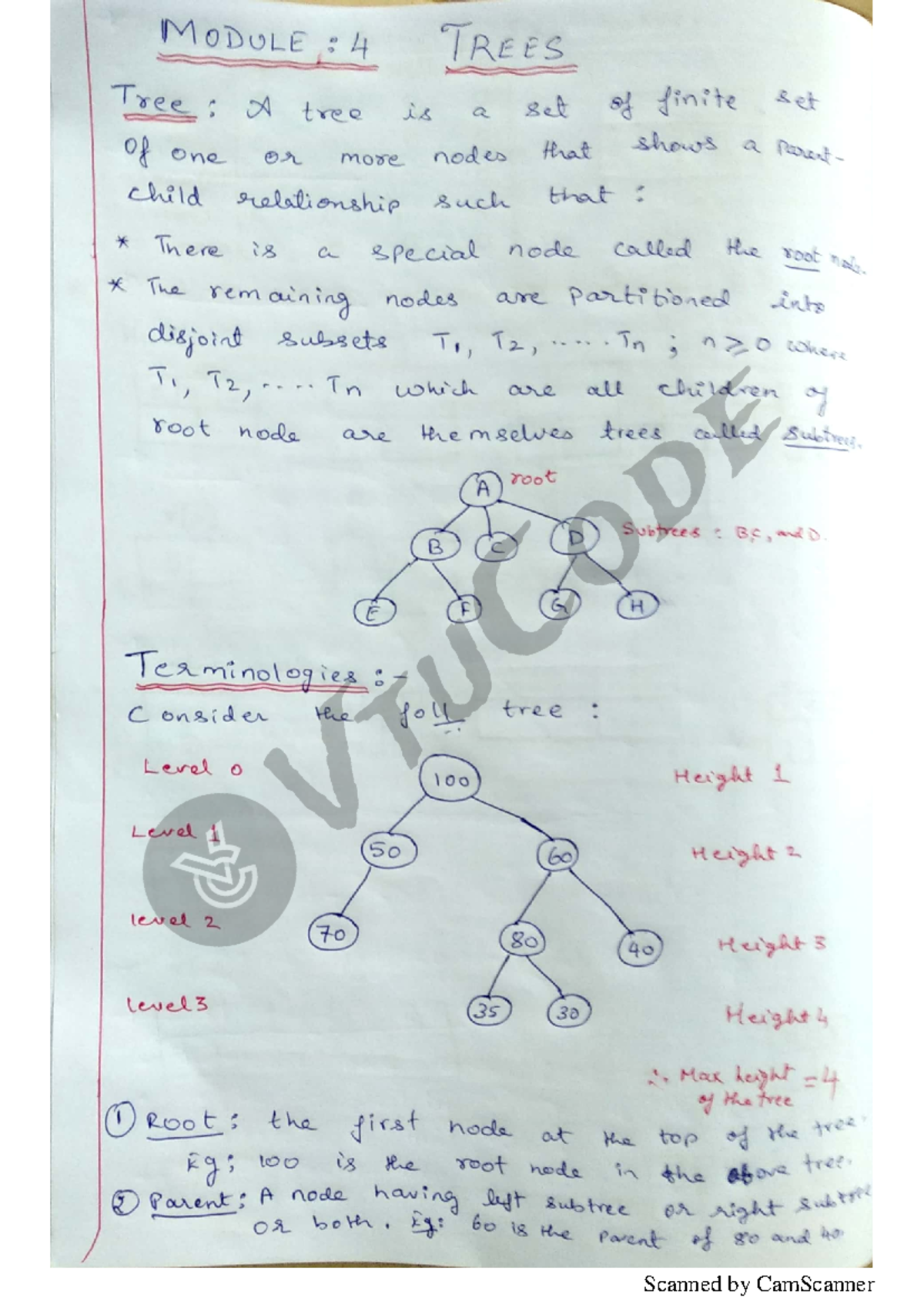 cn notes module 1 - MODULE : 4 TREES Tree : A tree is a set of finite ...