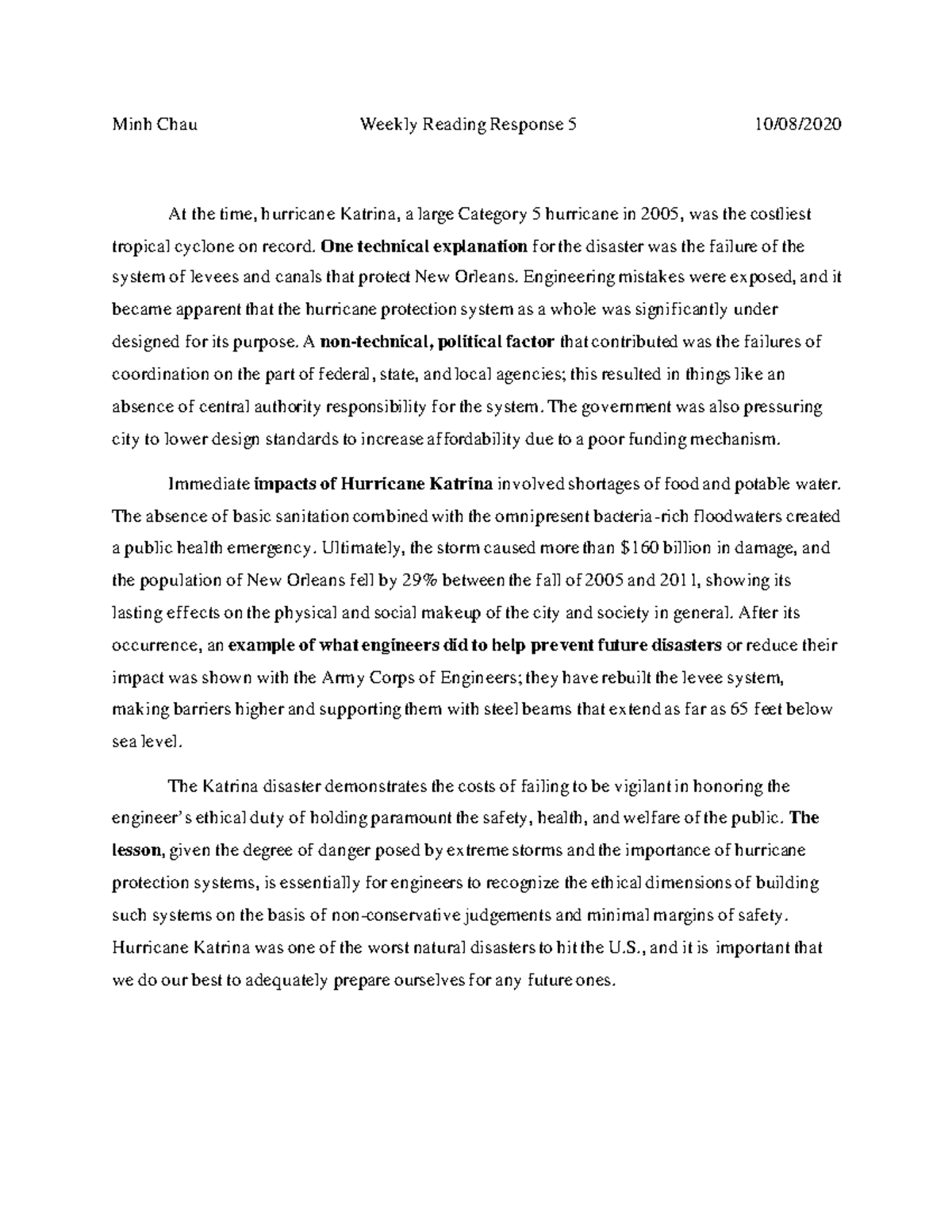 Weekly Reading Response #5 - One technical explanation for the disaster ...