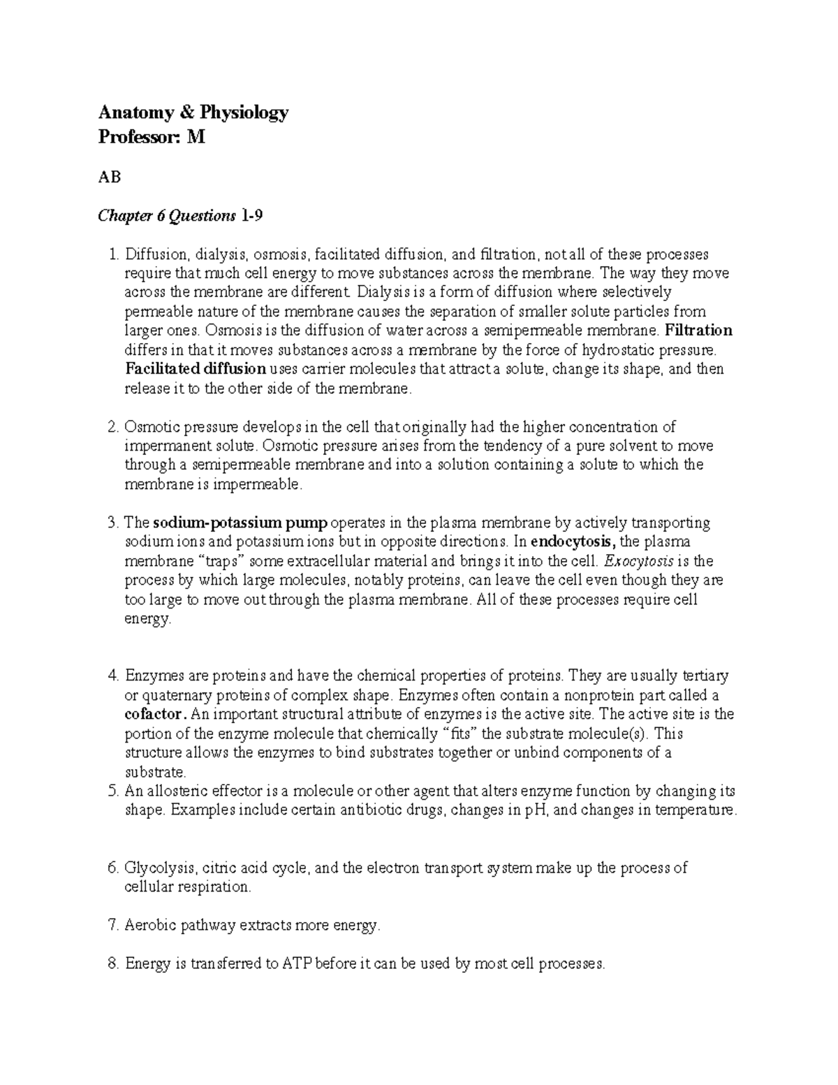 Anatomy physiology chapter 6 quick 1-9 - Anatomy & Physiology Professor ...