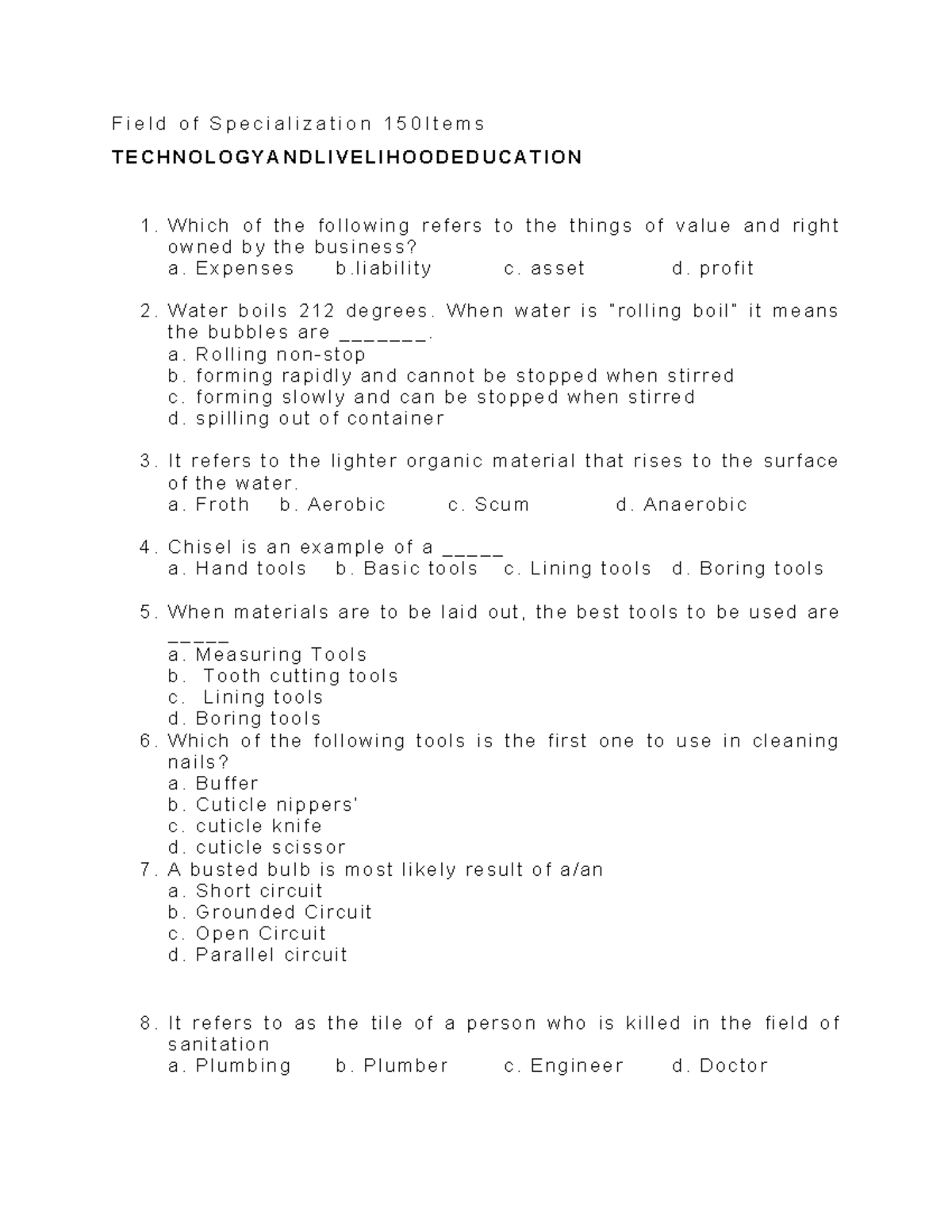 Practice test 02 - this practical test about TLE - F i e l d o f S p e ...