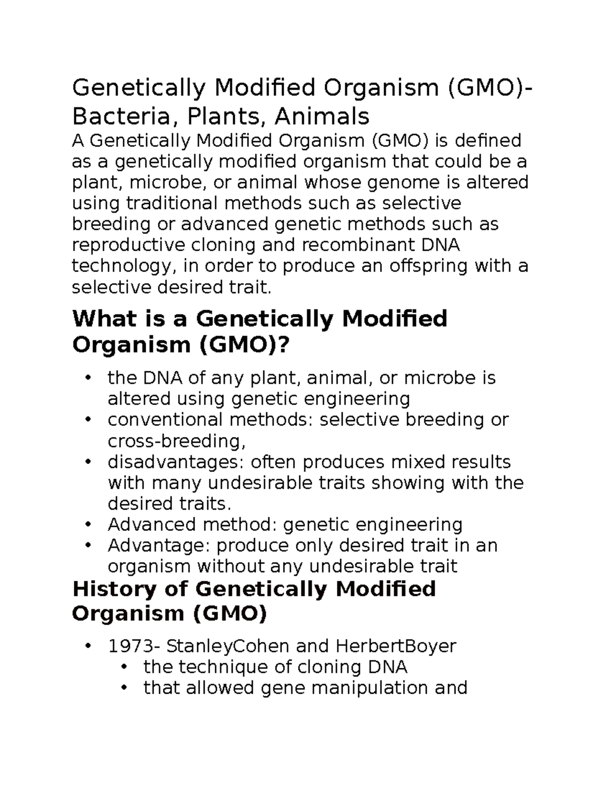 Bio 46 - Notes - Genetically Modified Organism (GMO)- Bacteria, Plants ...