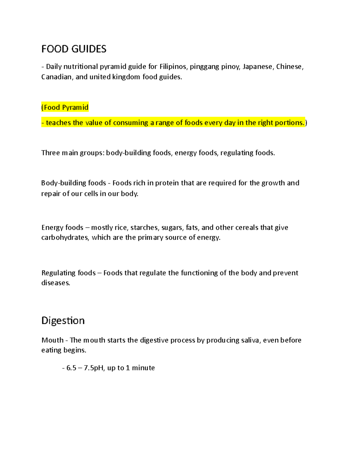 Mindmap - Culinary nutrition - FOOD GUIDES Daily nutritional pyramid ...