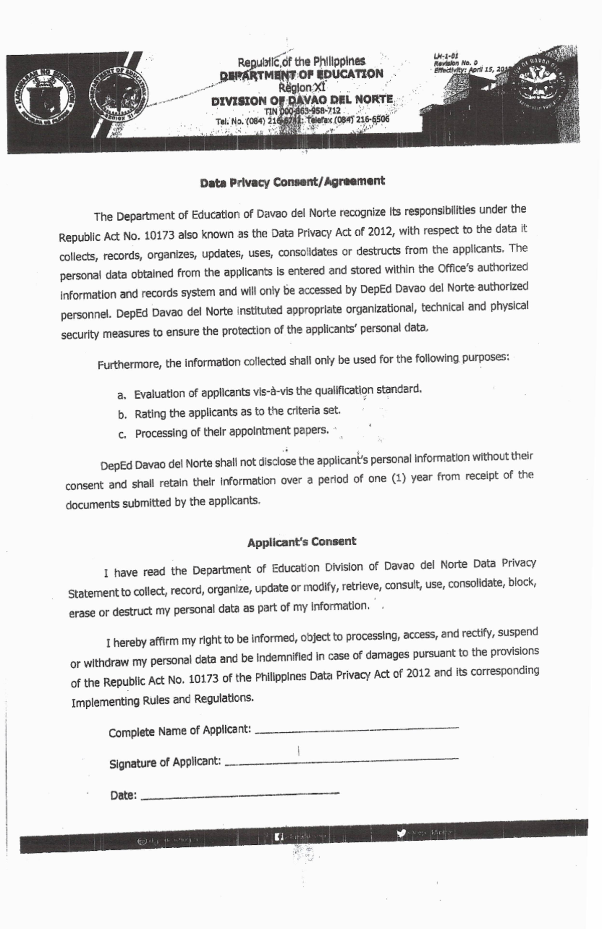 Data Privacy Form - Understanding the Self - Studocu