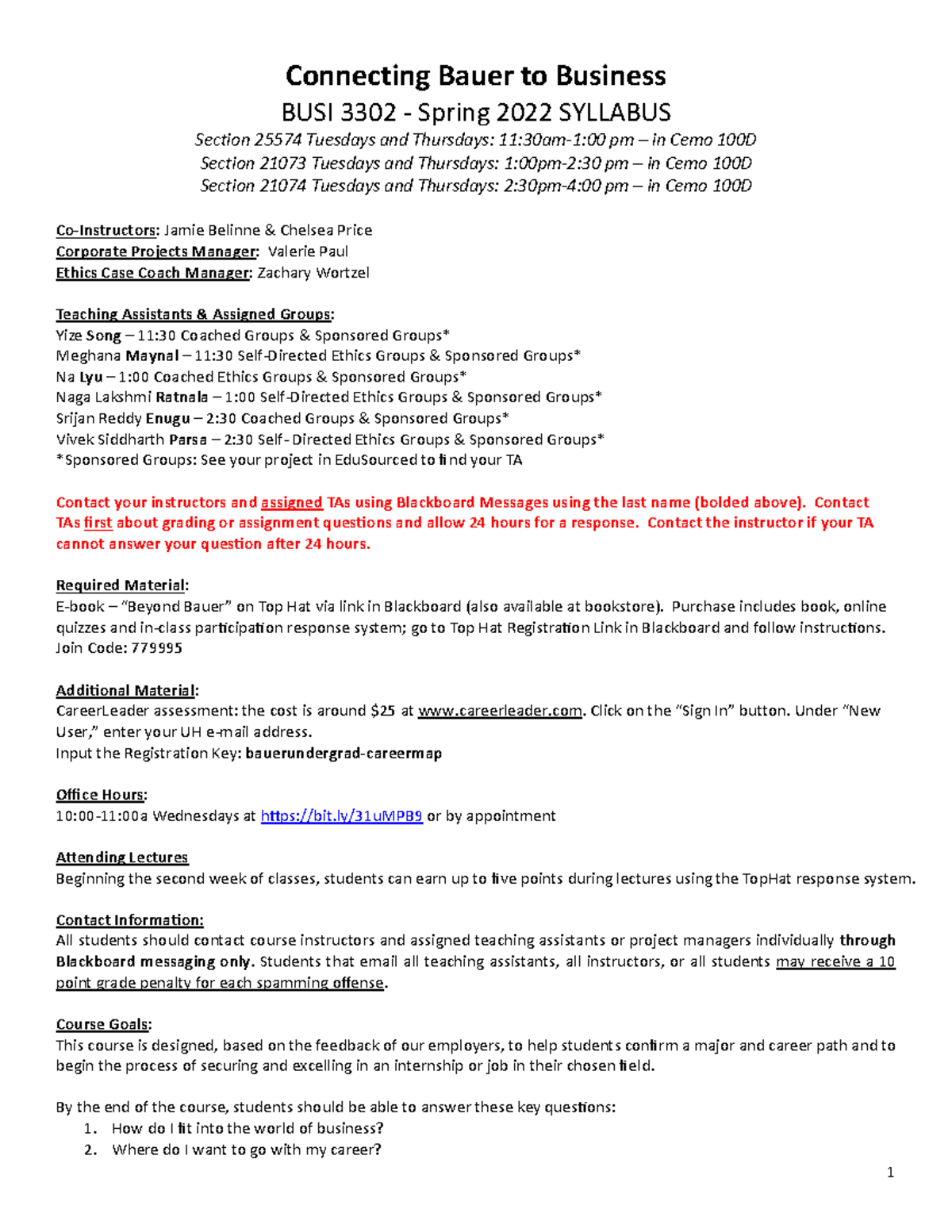 BUSI 3302 Syllabus - Connecting Bauer to Business BUSI 3302 - Spring ...