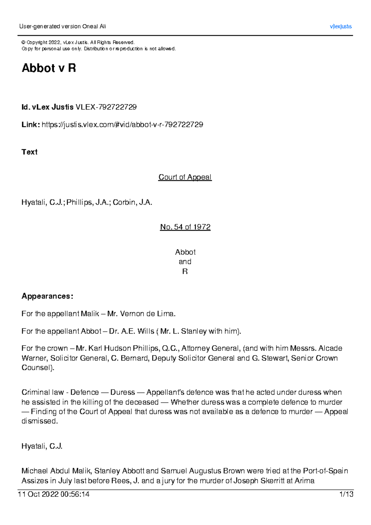 Abbot v R 792722729 - Case Law of Trinidad and Tobago - © Copyright ...