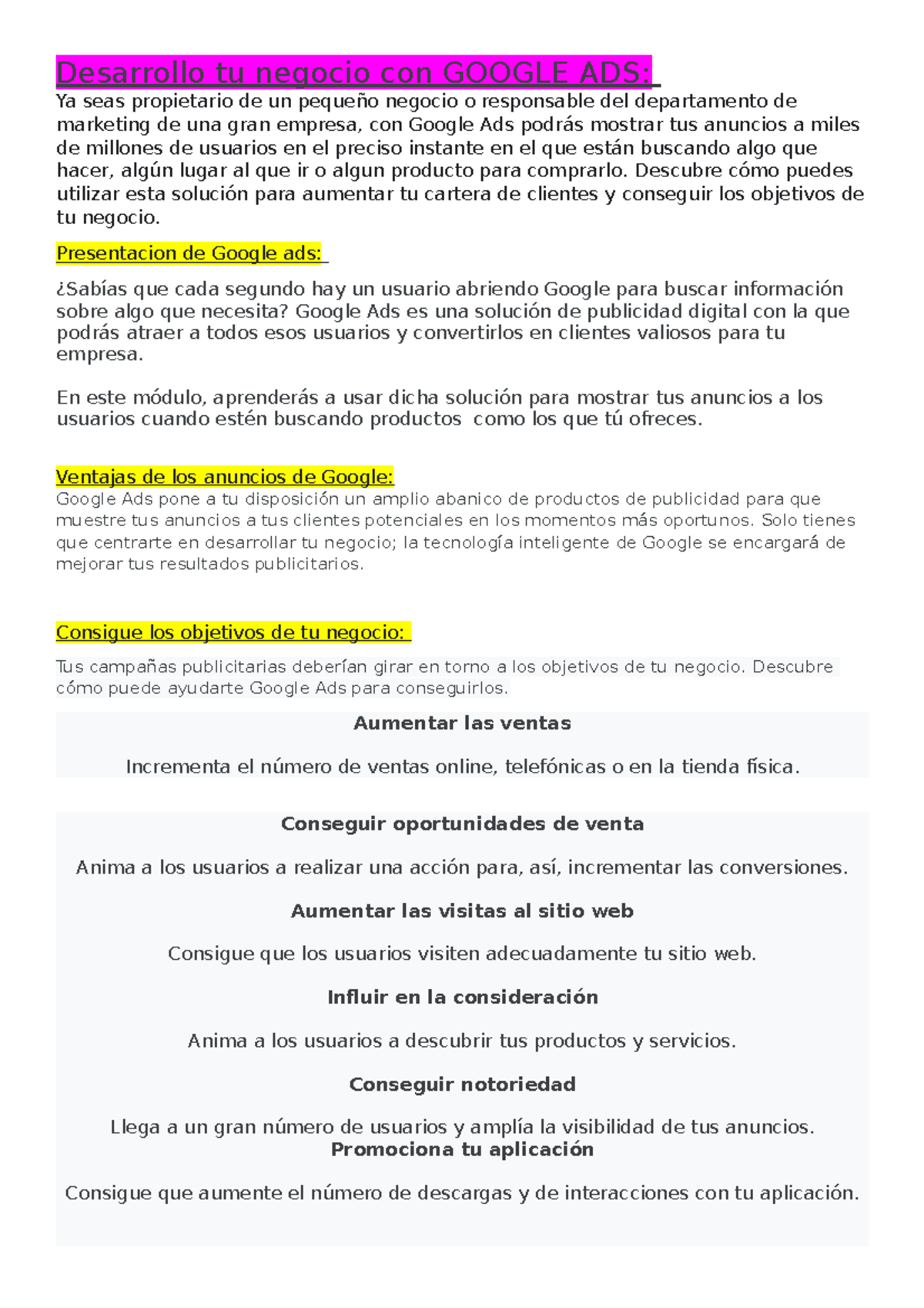 1- Presentacion Google ADS - Desarrollo tu negocio con GOOGLE ADS: Ya seas propietario de un ...