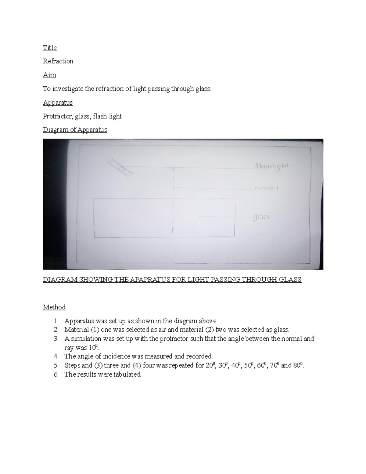 Refractionh Lab - GENERALS LABS - Title Refraction Aim To investigate ...