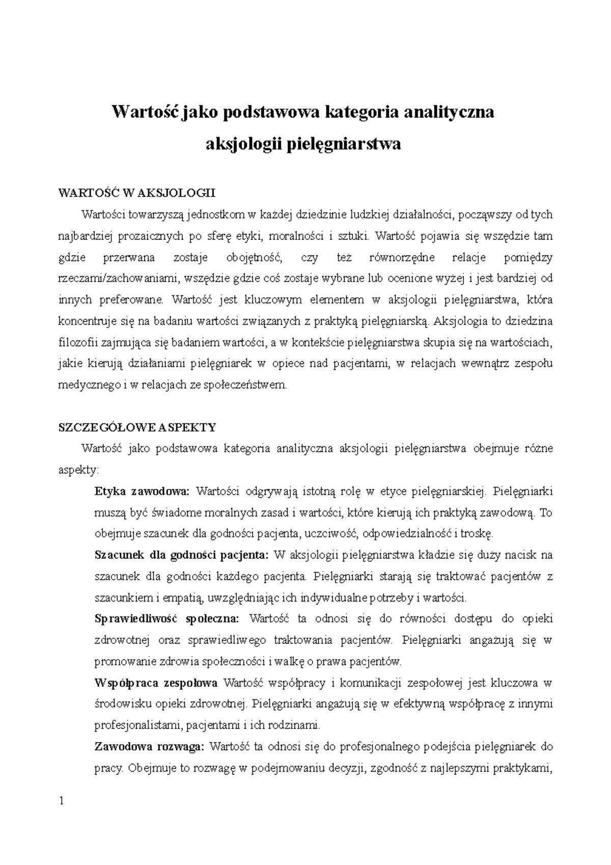 Wartości jako kategoria aksjologiczna - Wartość jako podstawowa ...