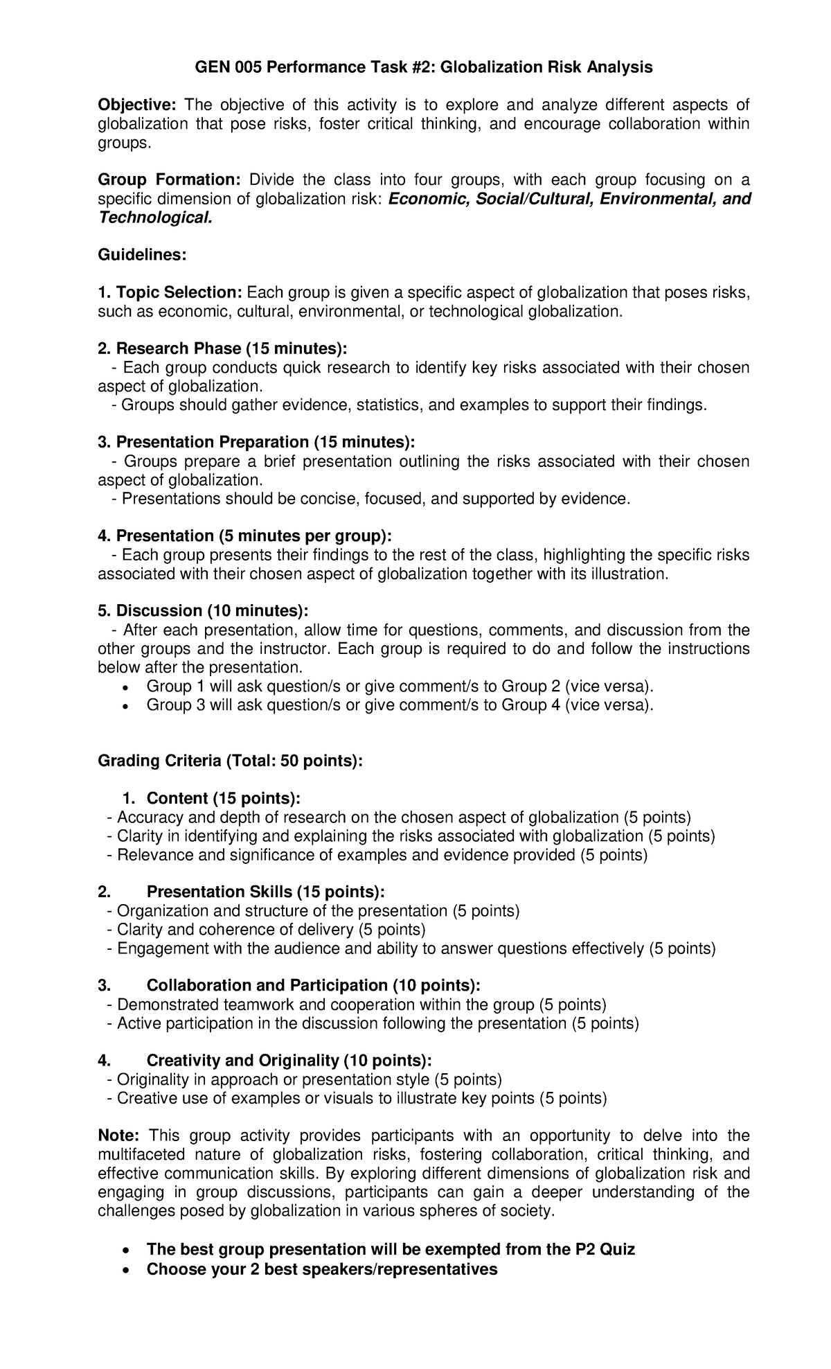 GEN 005 Performance Task2 - GEN 005 Performance Task #2: Globalization ...