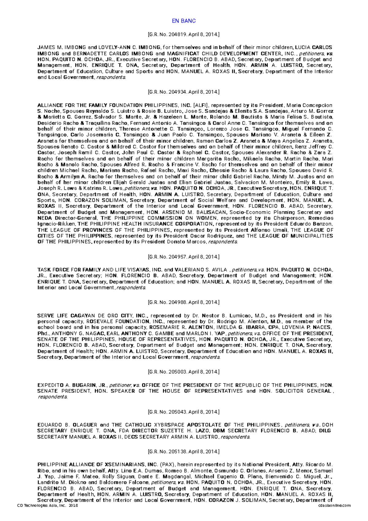 20Imbong v. Ochoa, GR No. 204819 - EN BANC [G. No. 204819. April 8 ...