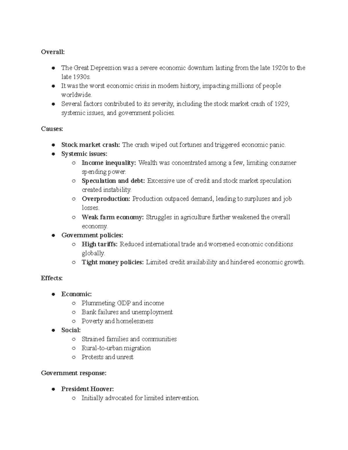 Apush Chapter 23 Notes - Overall: The Great Depression was a severe ...
