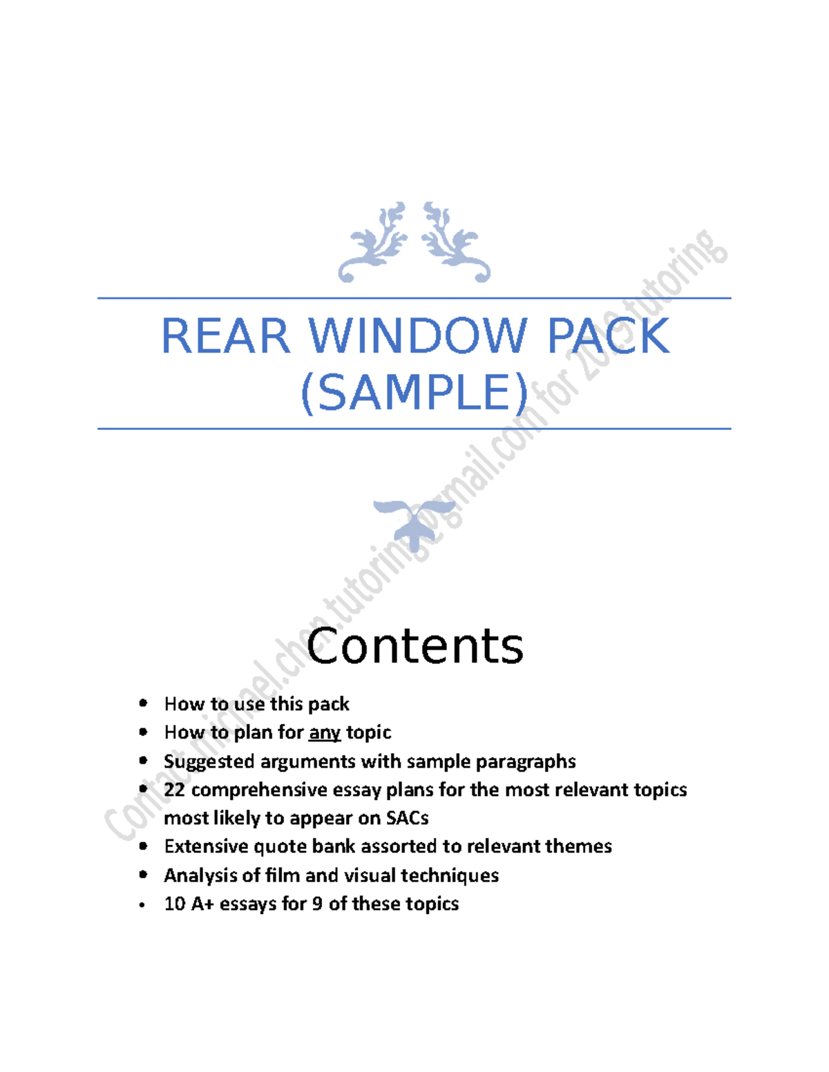 Sample Rear Window pack - REAR WINDOW PACK (SAMPLE) Contents How to use ...