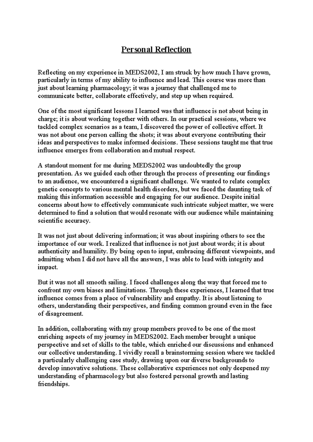 510325422 - REFLECTION - Personal Reflection Reflecting on my ...