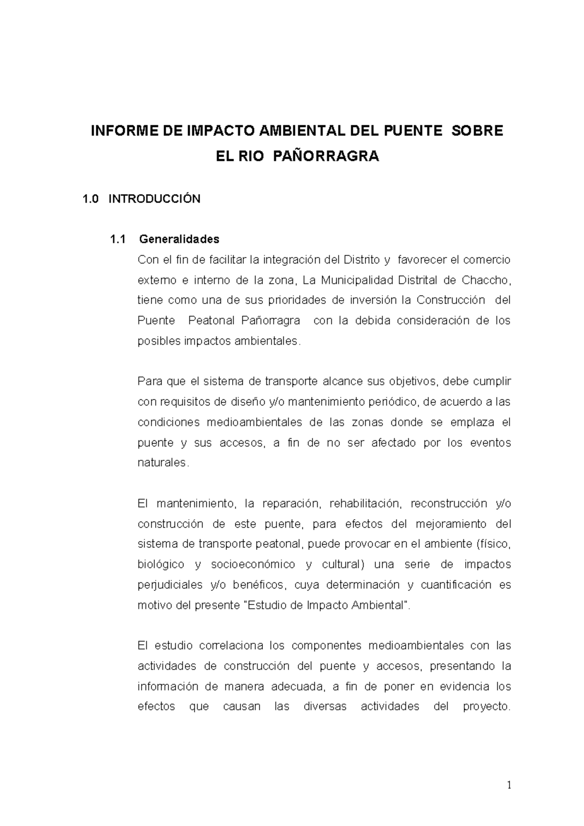 INF. Impacto Ambiental Chaccho - INFORME DE IMPACTO AMBIENTAL DEL ...