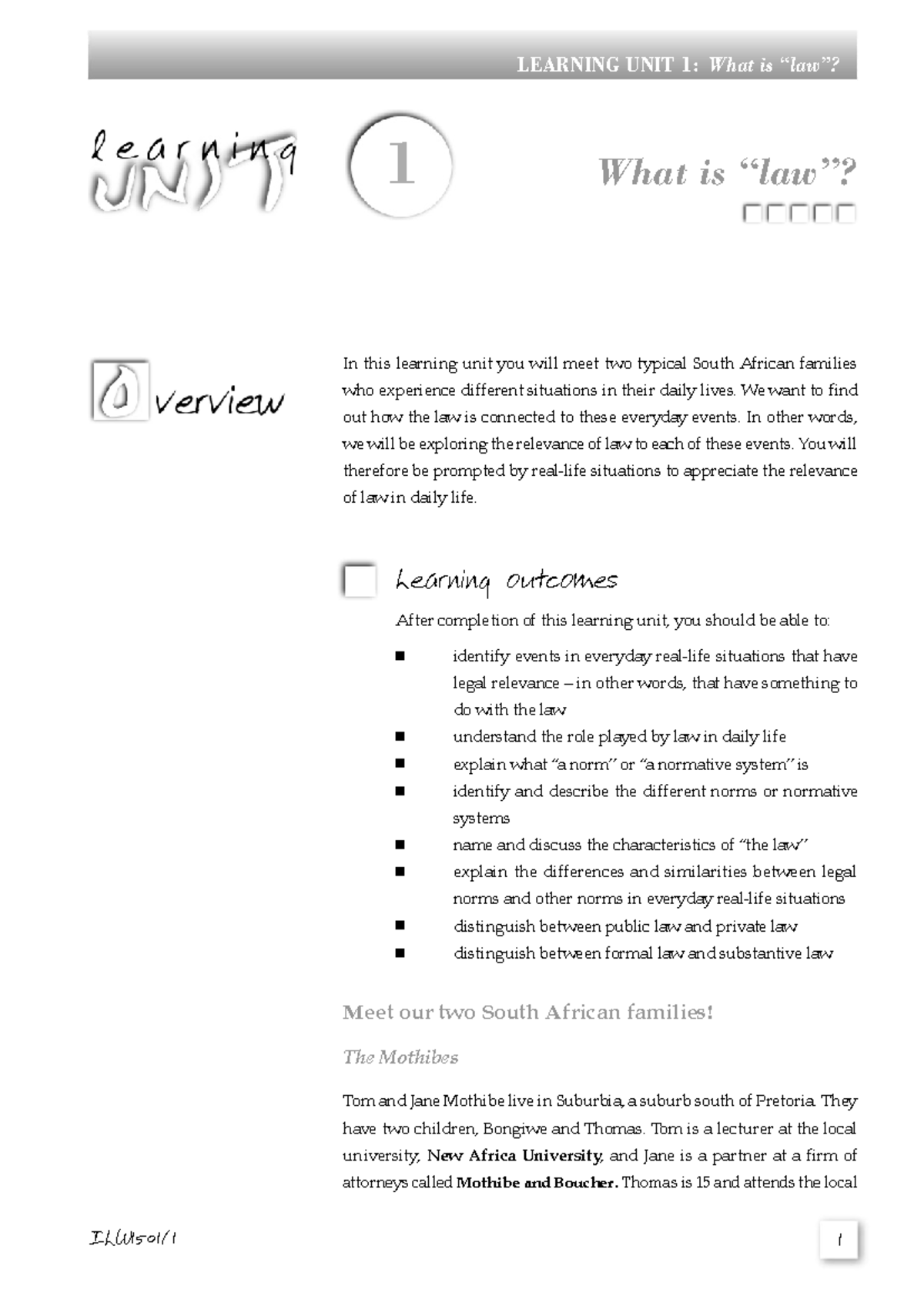 Introduction TO LAW - UNIT 1 - 4 Binder - LEARNING UNIT 1: What is “law ...