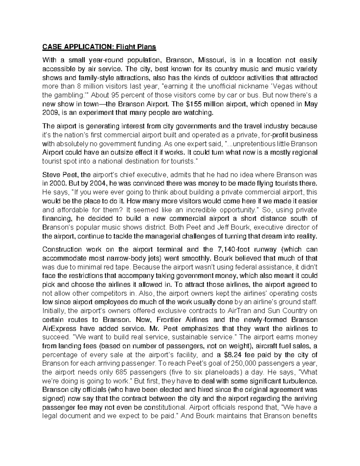 Flight Plan Case Study Assignment 2 Airport - Marketing Management ...