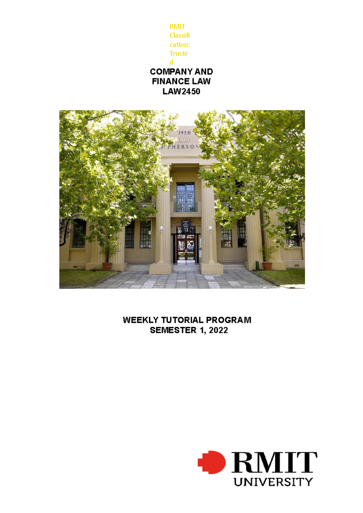 Company Law - Week 2 Tutorial Program - S1 2022-1 - COMPANY AND FINANCE ...