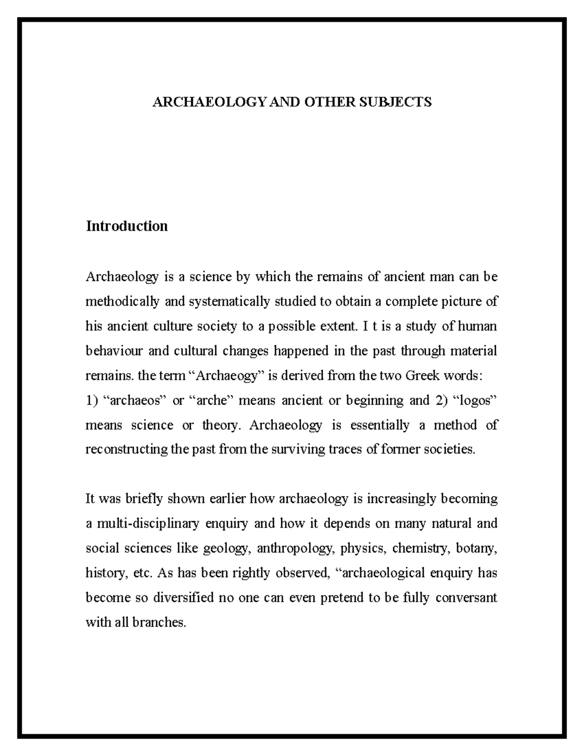 Archaeology AND Other Subjects - ARCHAEOLOGY AND OTHER SUBJECTS ...