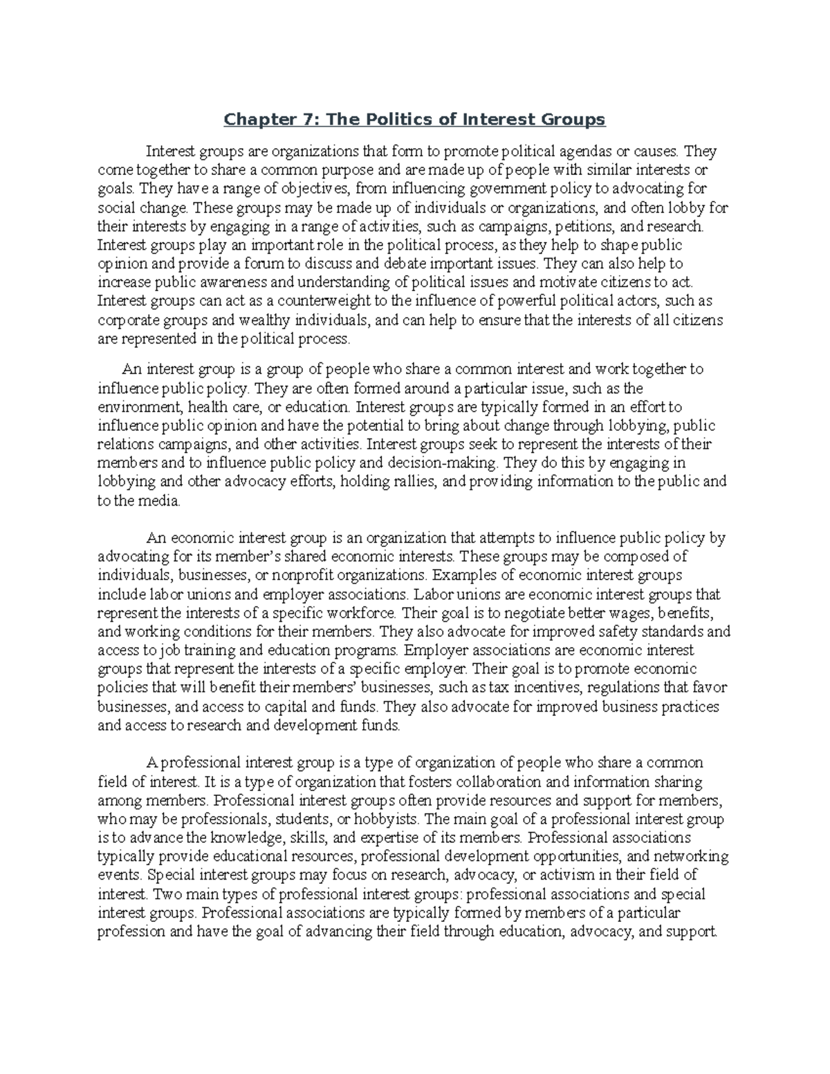 Final Exam TX Government Essay- The Politics of Interest Groups ...