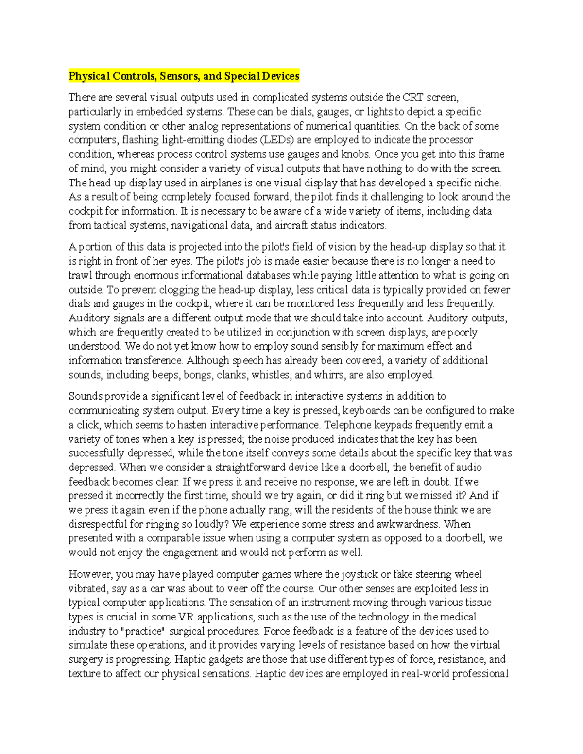 Physical Controls, Sensors, and Special Devices - These can be dials ...