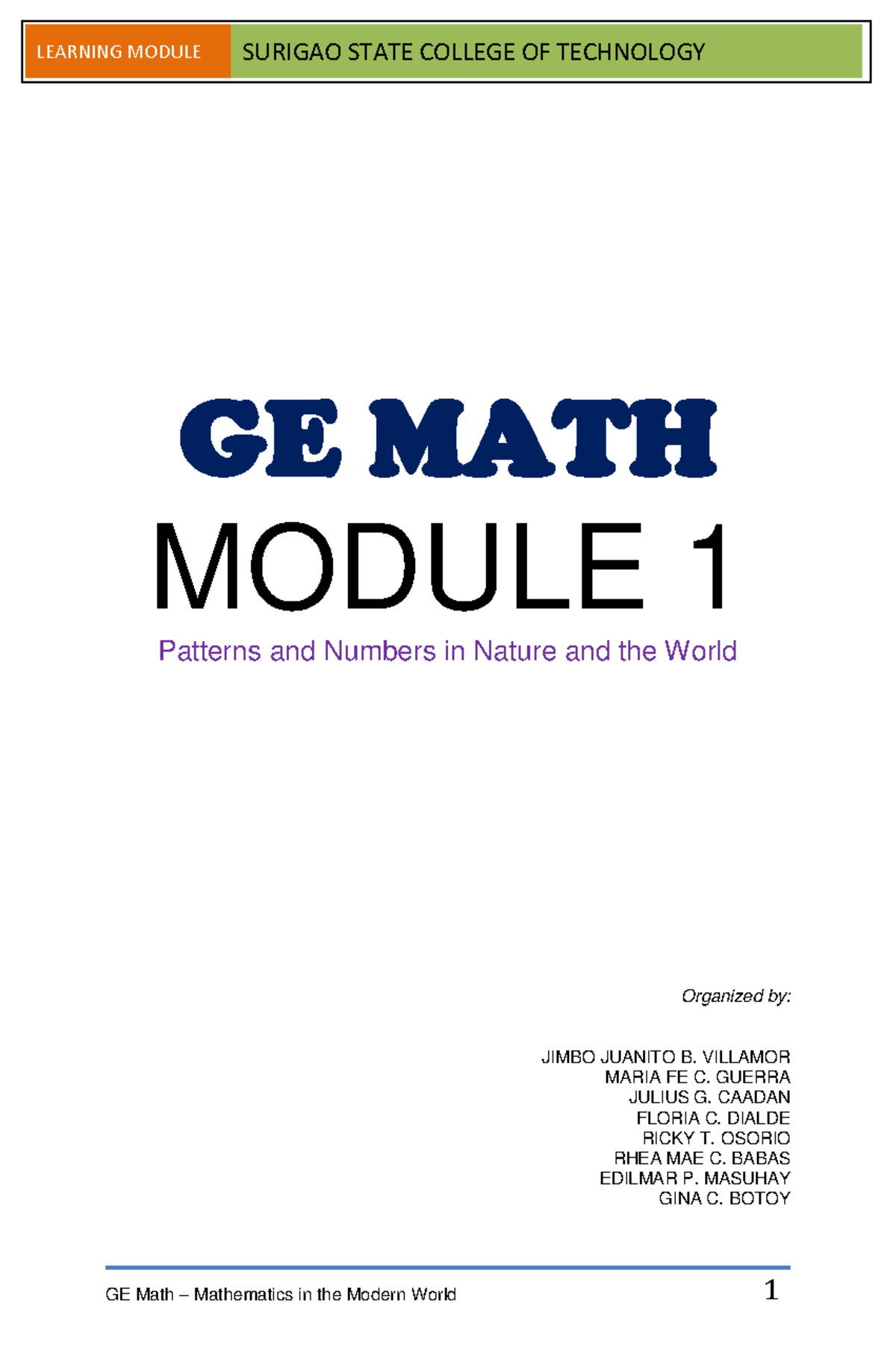 GE Math Learning module 2022 - GE Math 3 Mathematics in the Modern ...