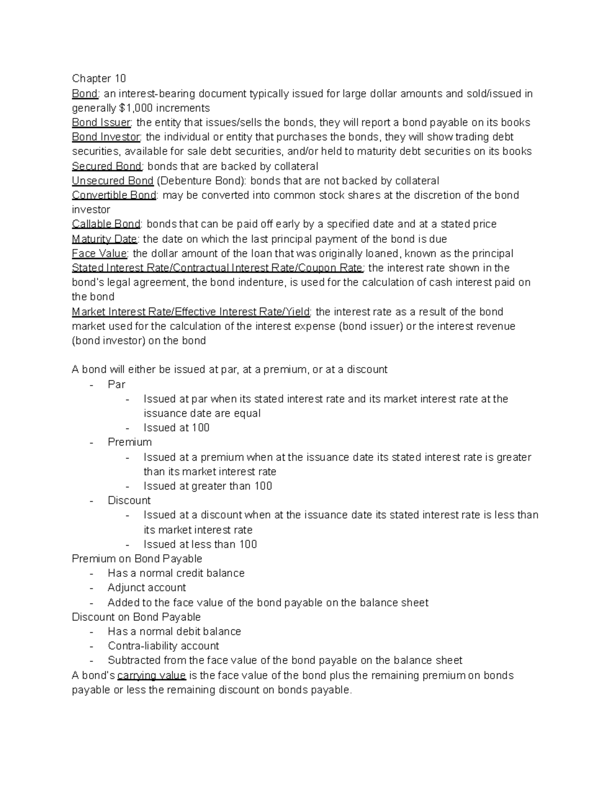 Acc 201 Chapter 10 Notes Chapter 10 Bond An Interest Bearing