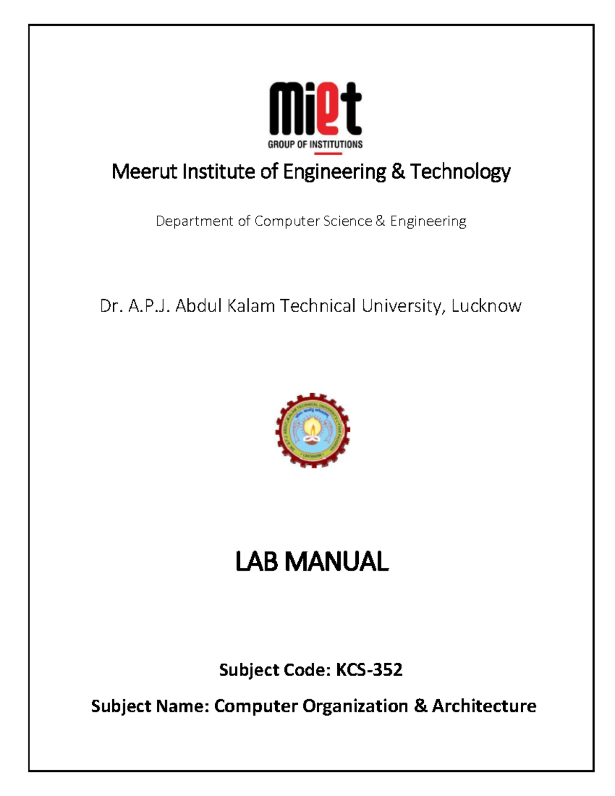 KCS-352 - Practical file - Meerut Institute of Engineering & Technology Department of Computer ...