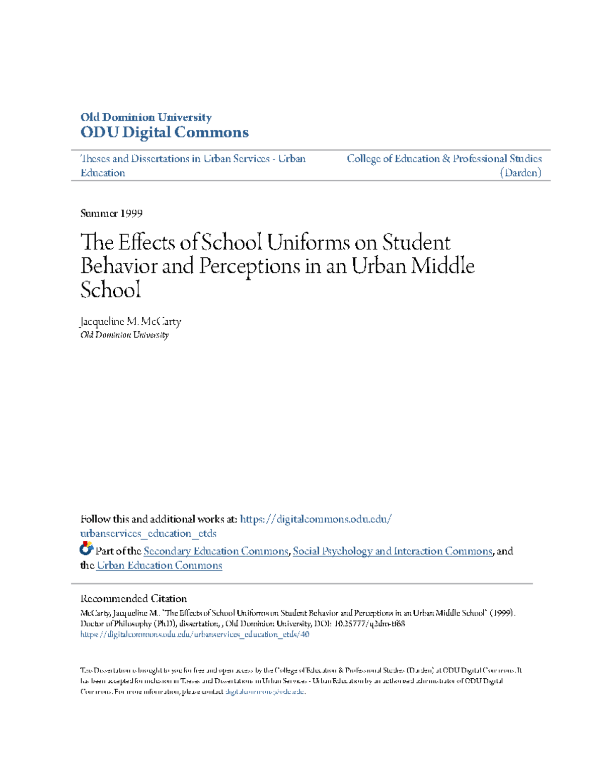 The Effects of School Uniforms on Student Behavior and Perception ...
