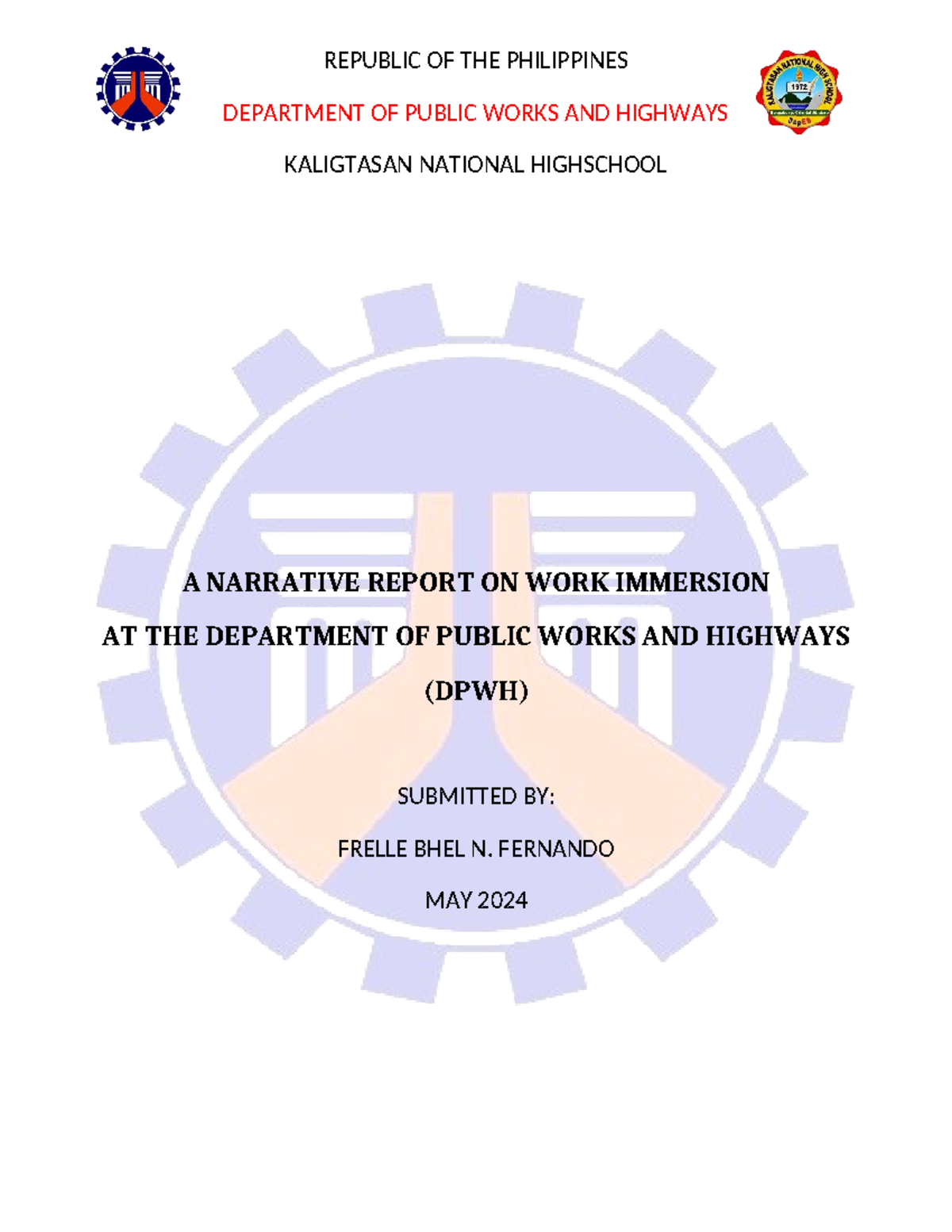 Dpwh narrative report template - DEPARTMENT OF PUBLIC WORKS AND ...
