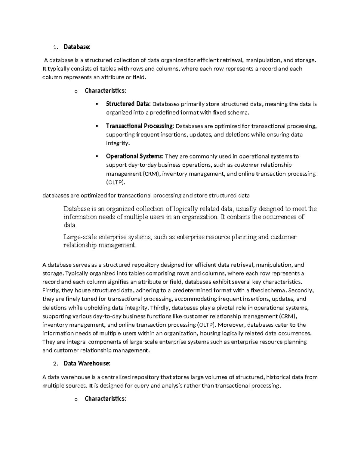 Assignment 1 Comp 378 1 Database A Database Is A Structured Collection Of Data Organized