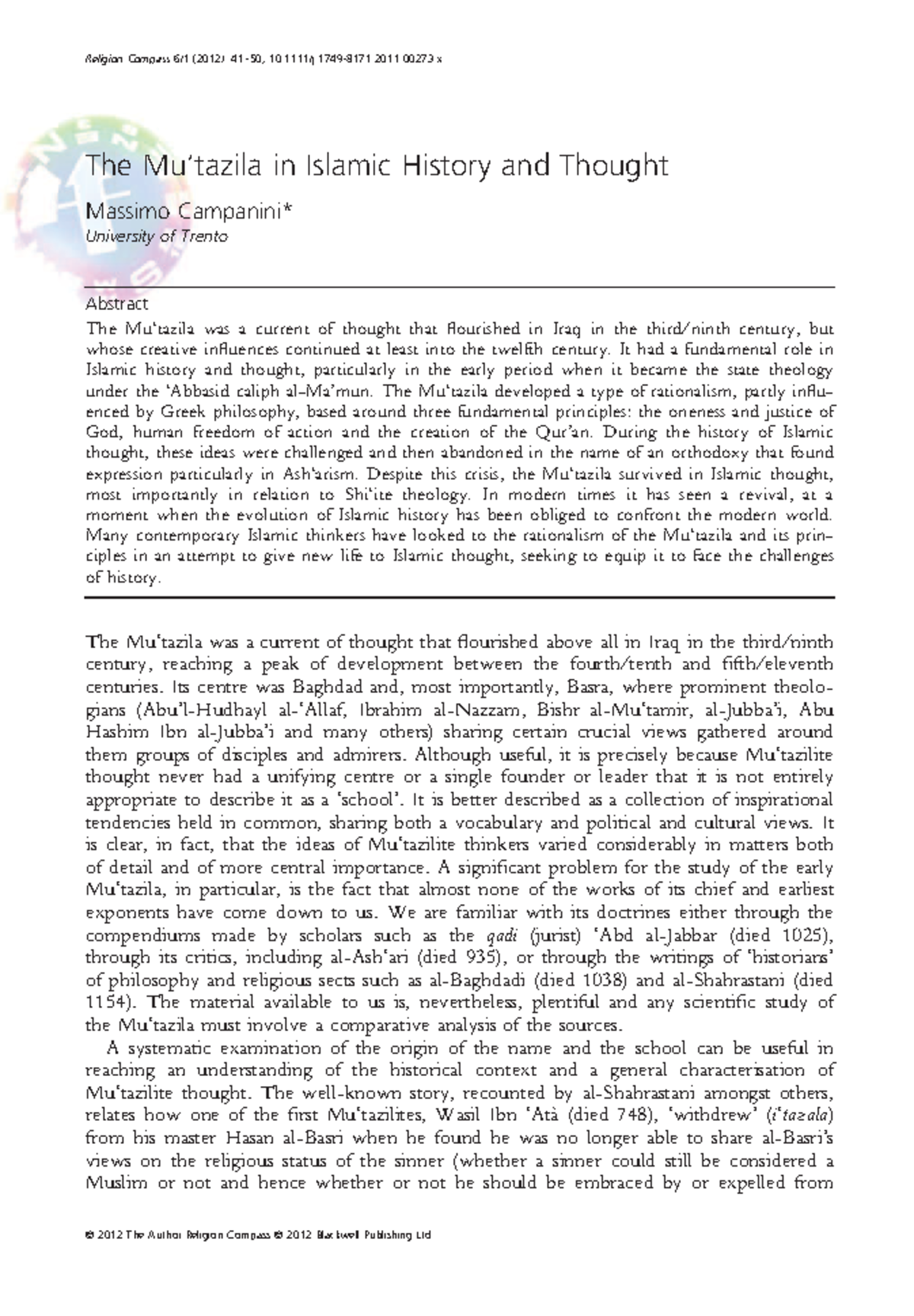 The Mu tazila in Islamic History and Tho - The Mu‘tazila in Islamic ...