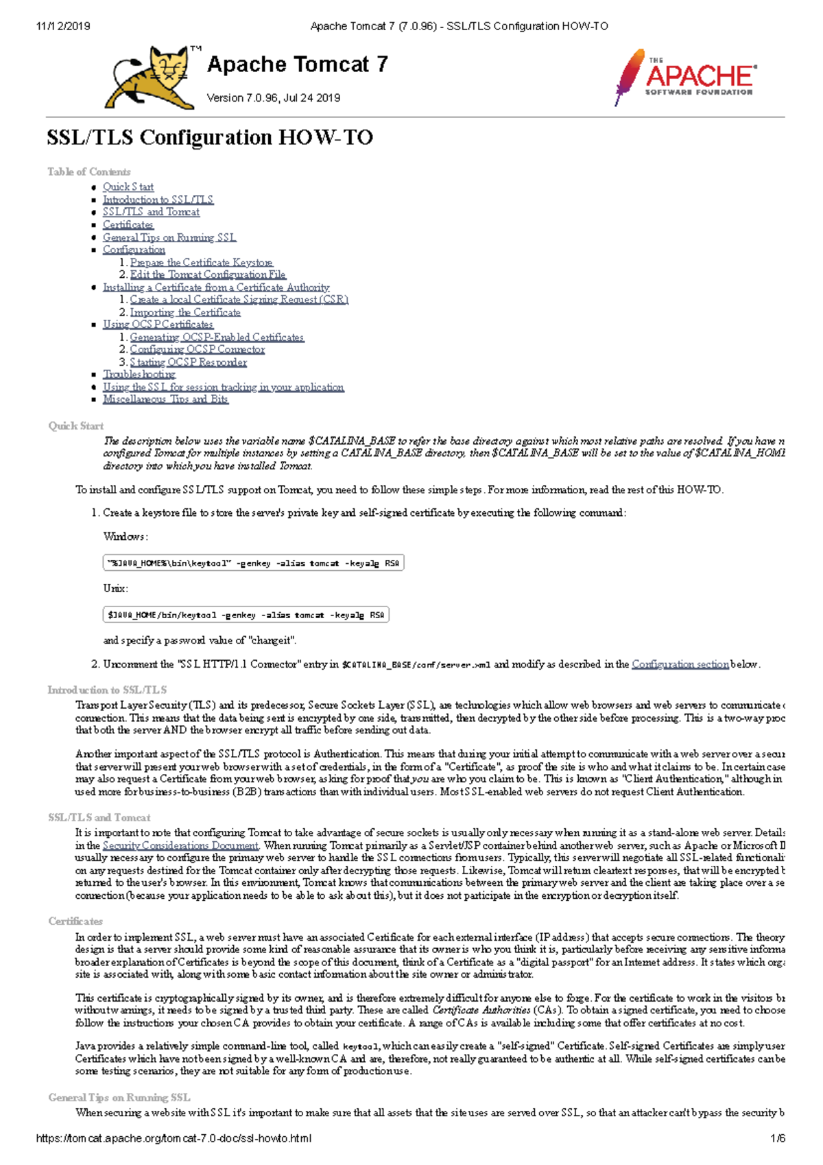 Apache Tomcat 7 7 0 96 Ssl Tls Configuration How To Apache Tomcat 7 Version 7 0 Jul 24