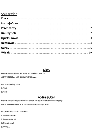 Tabele, widoki, diagram - Spis tre[ci: Klasy - Studocu